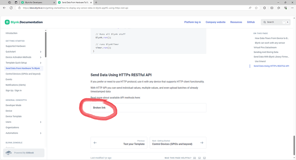 Blynk Website API Link Broken First Location Https Docs