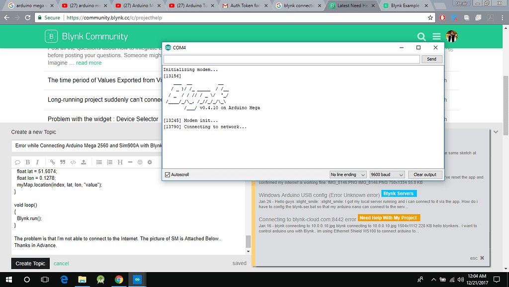 Error while Connecting Arduino Mega 2560 and Sim900A with Blynk - Need Help With My Project ...