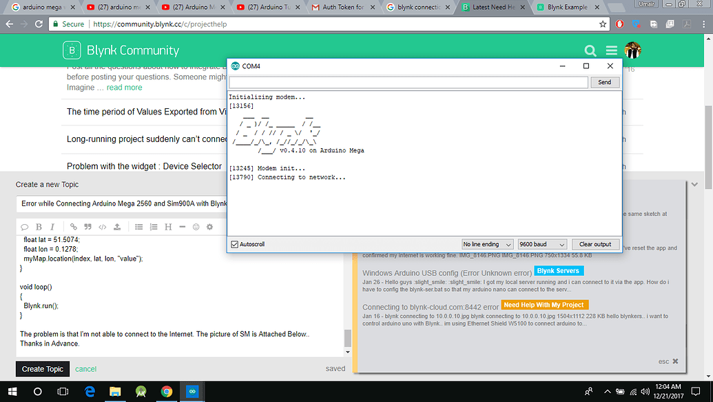Error while Connecting Arduino Mega 2560 and Sim900A with Blynk - Need Help With My Project ...