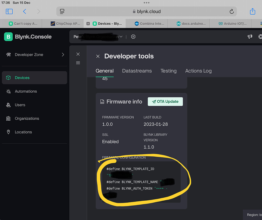 Can't copy Authentication Token for Device Activation - Solved - Blynk Community