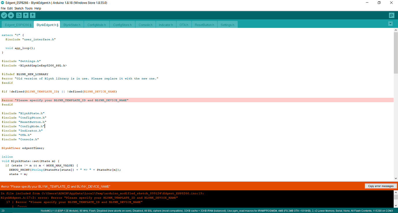 Error Please Specify Your Blynk Template Id And Blynk Device Name Blynk 2 0 Issues And