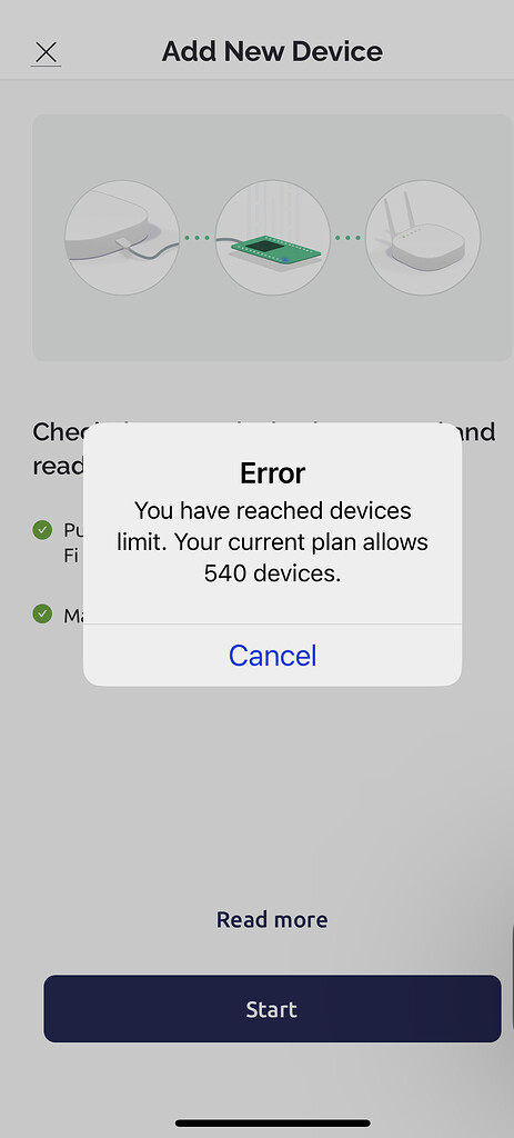 Device limit error - Solved - Blynk Community