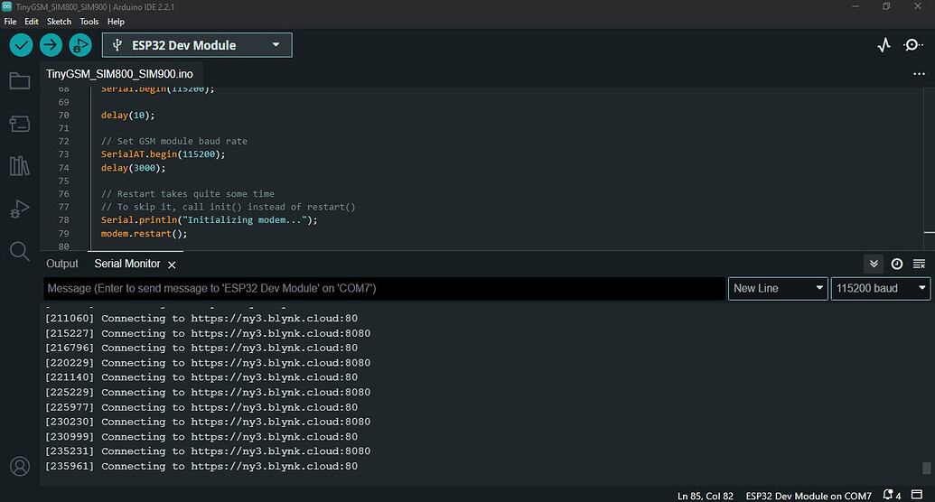 ESP32+GSM .. Connecting to blynk.cloud:80 Login timeout - Local Blynk Server - Blynk Community