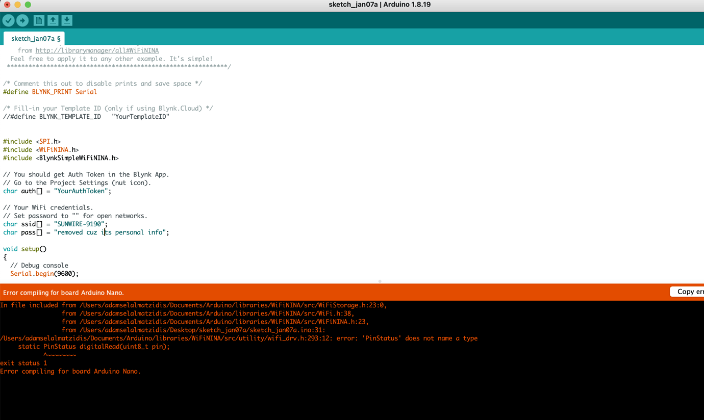 Arduino Nano RP2040 Connect won't Configure - Need Help With My Project - Blynk Community